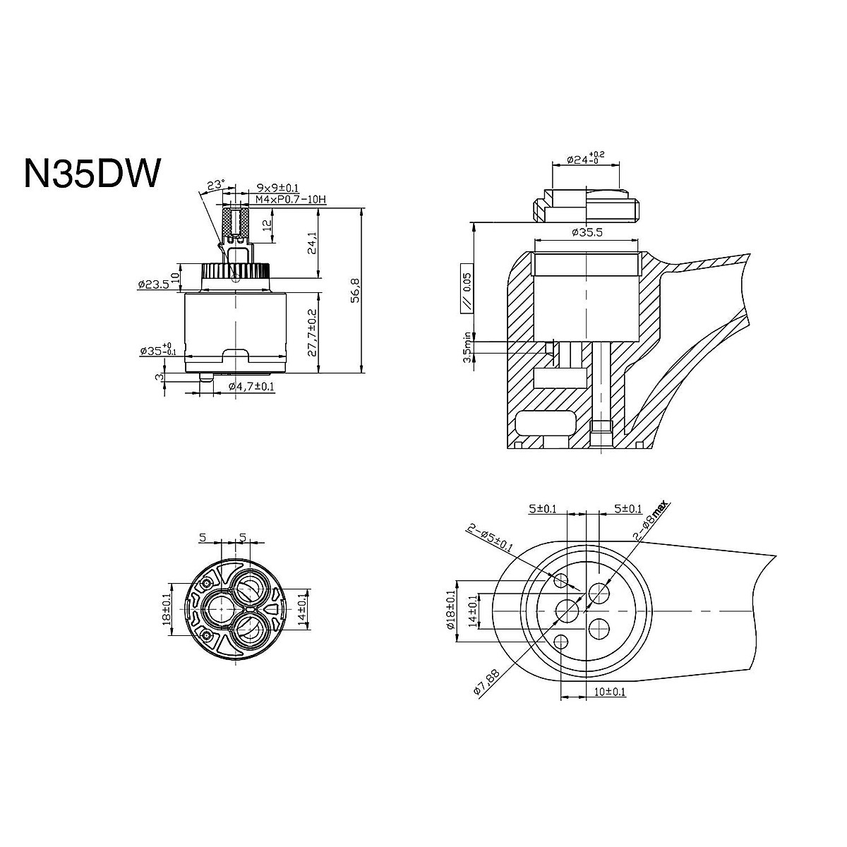 Ousun 35mm Ceramic Faucet Cartridge, N35DW Set of 5, Replacement for Single Handle Kitchen Basin Shower Faucet Part