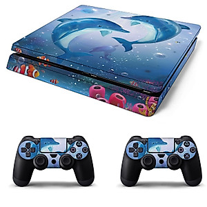 Dolphin Family in Colorful Tropical Ocean Sticker for P-S4 Controller Full Protective Skin Cover Design Wrap Decal Sticker Compatible with P-S4 Print