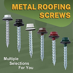 LIONMAX Metal Roofing Screws #14 × 1 Inch, 500-PCS, White Painted Hex Head Sheet Metal Roof Screws, Rubber Washer, Sharp Point, Metal to Wood Siding Screws, Hex Socket Included