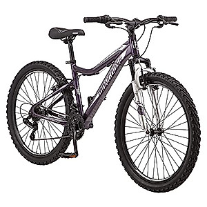 Mongoose Flatrock 21-Speed Hardtail Mountain Bike, 26-Inch Wheels, for Men and Women, Front Suspension, 16-Inch Lightweight Aluminum Frame, Purple