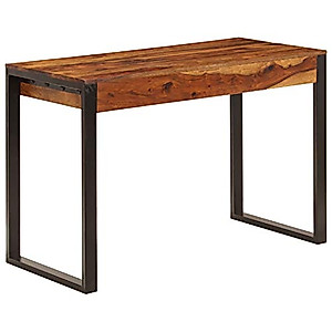 vidaXL Computer Desk with 2 Drawers,Writing Desk Study Table Office Desk Workstation Home Office Desk for Study Room, Bedroom, Living Room, Office Room，43.3"x21.7"x30.7" Solid Sheesham Wood and Steel