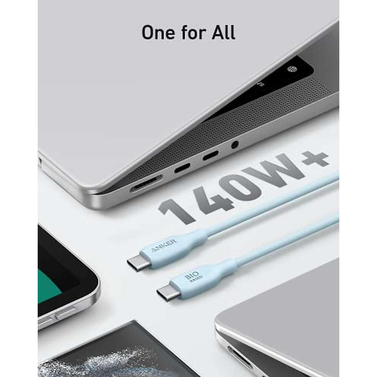 Anker 543 USB C to USB C Cable (140W 6ft), USB 2.0 Bio-Based Charging Cable for MacBook Pro 2020, iPad Pro 2020, iPad Air 4, Samsung Galaxy S21, and More (Misty Blue)