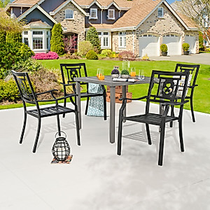 LOKATSE HOME 5 PCS Metal Outdoor Patio Dining Set with 4 Stackable Chairs and Square Bistro Table for Backyard Deck Lawn Garden, Black