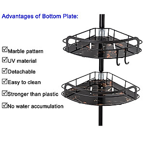 Everkeen Corner Shower Caddy Tension Pole, 4 Tier Bathroom Organizer and Shampoo Storage Shelves 48 to 115 inch Adjustable Floor Standing Bath Rack Holder with Sticky Hooks, Quick Installation