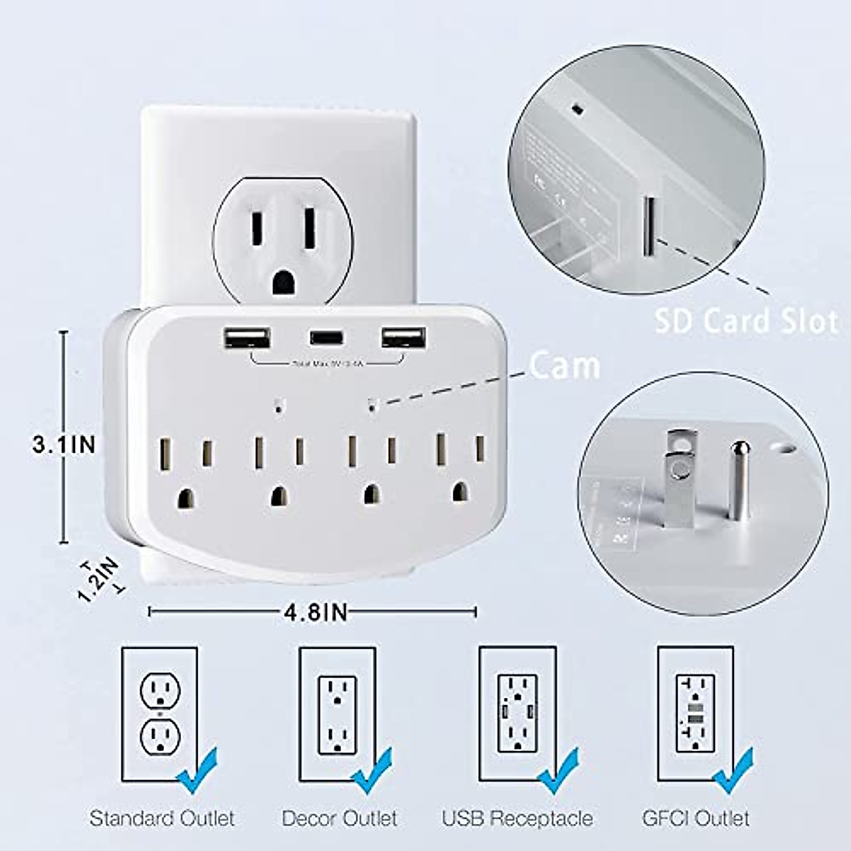 Hidden Camera WiFi Spy Camera Hidden Cameras Wall Charger Nanny Cam with USB Fast Charger Outlet HD 1080P Wireless for Home Security Secret Camera 20W PD Charging Port