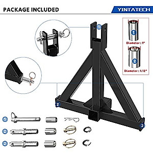 YINTATECH 3 Point 2" Receiver Trailer Hitch Heavy Duty Drawbar Adapter Category 1 Tractor Tow Compatible for Kubota, BX, LM25H, WLM Tractor, NorTrac, Yanmar, Kioti, Cat, John Deere