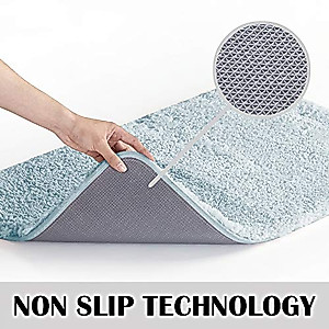 Suchtale Bathroom Rug Non Slip Bath Mat for Bathroom (16 x 24, Light Blue) Water Absorbent Soft Microfiber Shaggy Bathroom Mat Machine Washable Bath Rug for Bathroom Thick Plush Rugs for Shower