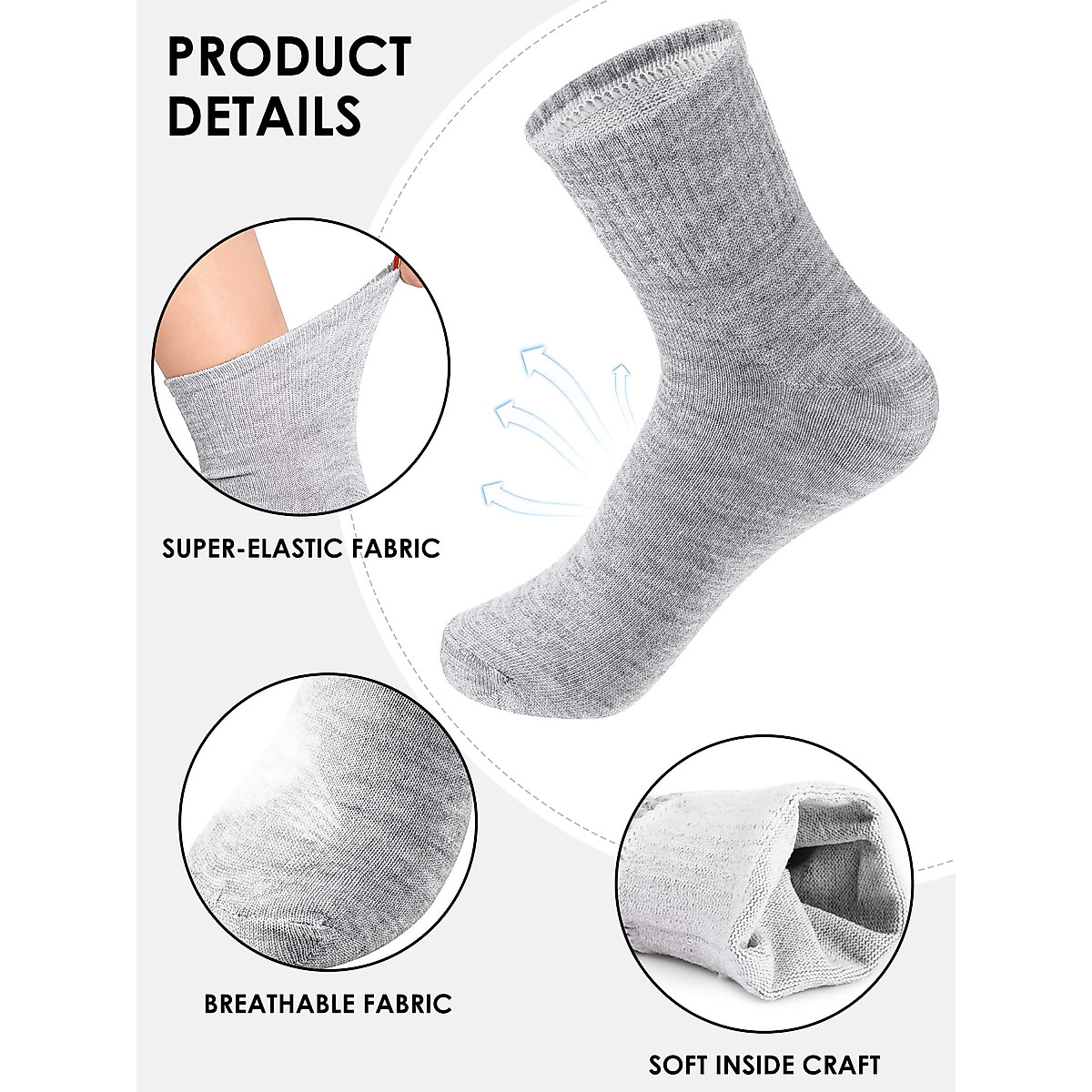 Tarpop 100 Pairs Mens Socks Bulk Moisture Wicking Socks Casual Sports Ankle Socks Bulk for Homeless Unisex Adult Men Women (Black, White, Gray)