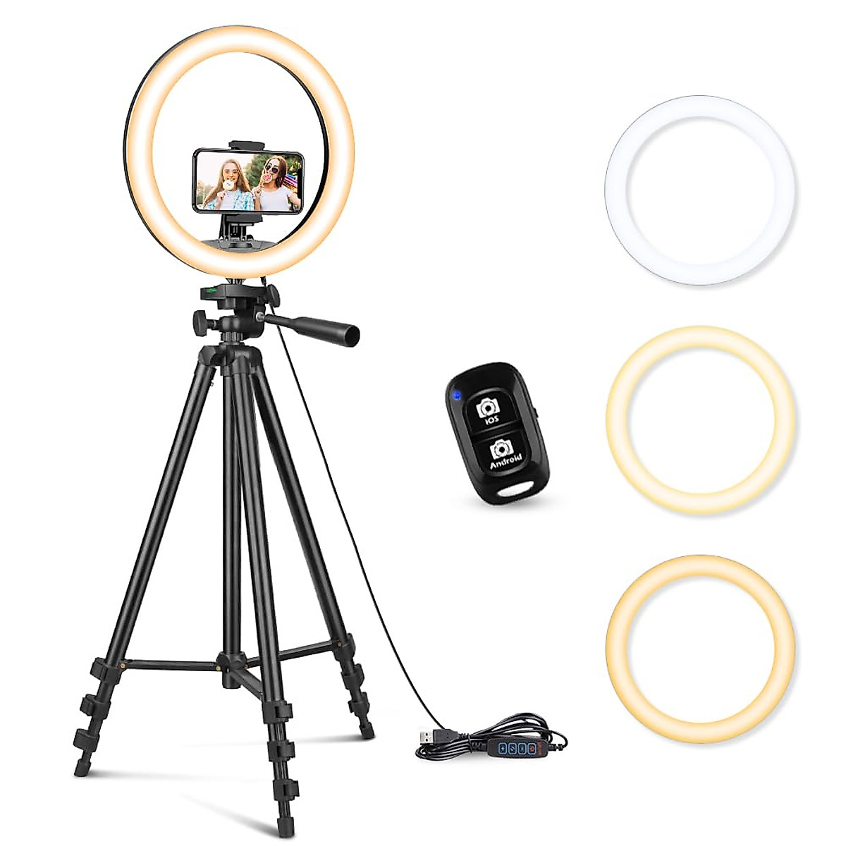 Sensyne 12'' Ring Light with 50'' Extendable Tripod Stand, LED Circle Lights with Phone Holder for Live Stream/Makeup/YouTube Video/TikTok, Compatible with All Phones