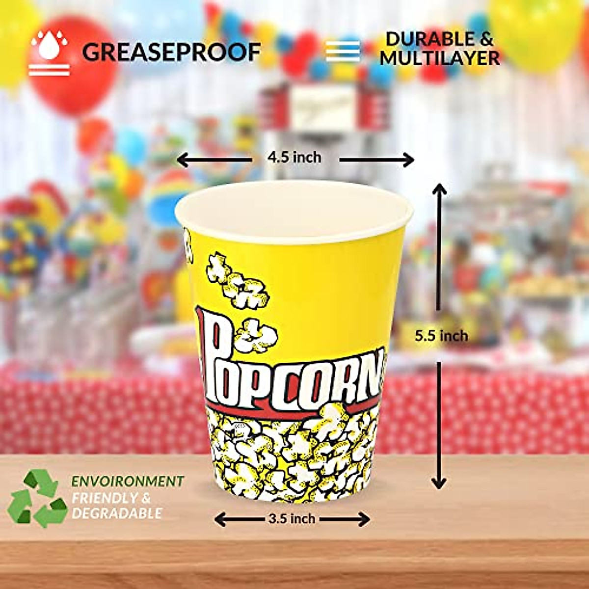 BLUFEU [50 Pack] 32 Oz Paper Popcorn Buckets – Leak-proof Disposable Popcorn Containers – Sturdy & Large Popcorn Cups Disposable for Movie night, Carnivals, Theme Party Decorations