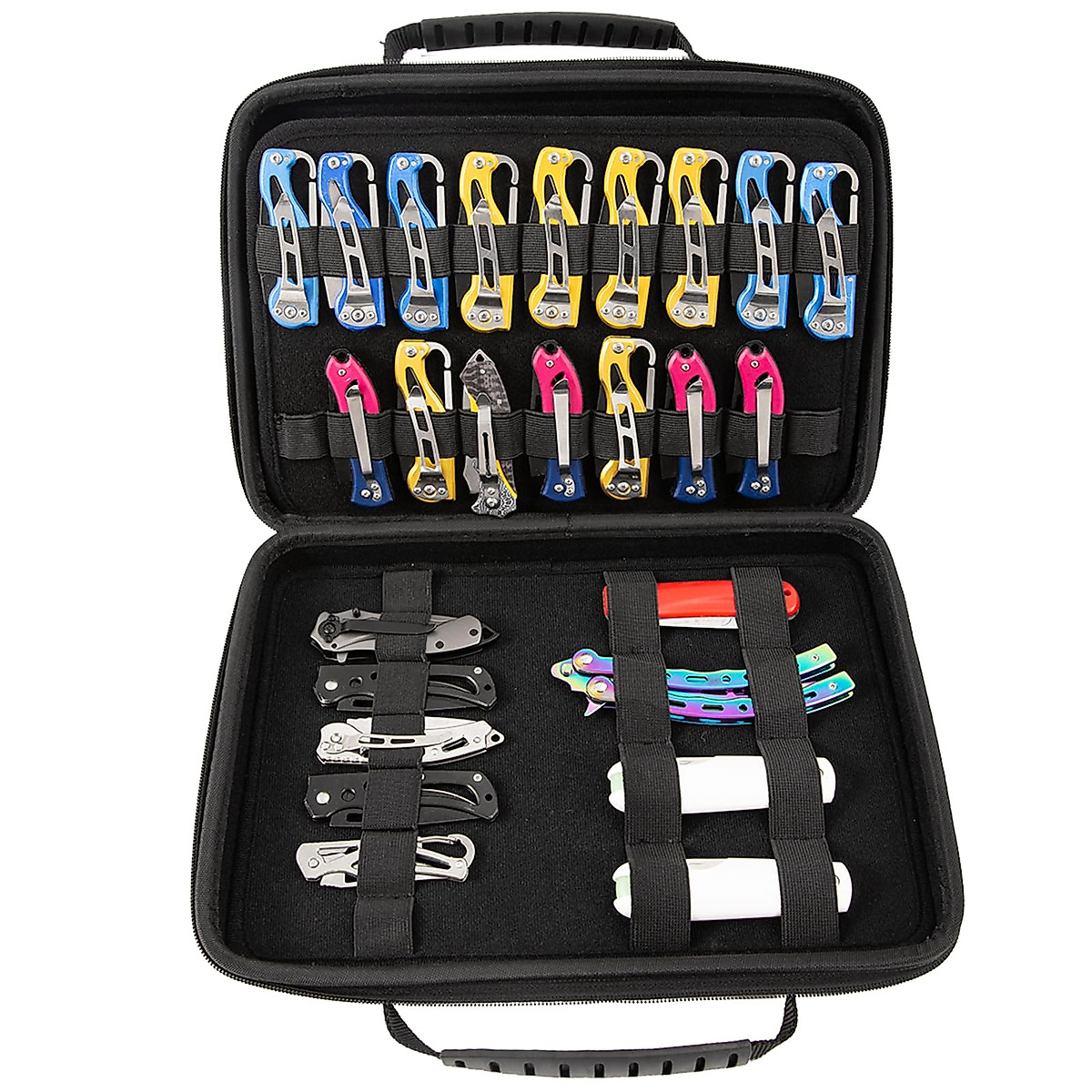 QEES Knife Display Case,62 Slots Knife Case,Knife Storage,Butterfly Knives Storage Organizer,Pocket Knives Collection Protector Butterfly Knives Case For Survival Tactical Outdoor EDC Mini Knife