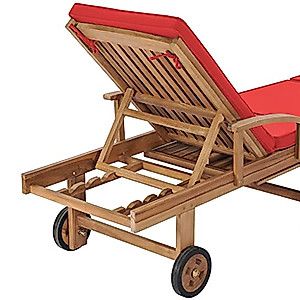 Sun Loungers with Cushions 2 pcs Solid Teak Wood Red Folding Sun Lounger.Foldable Chaise Lounge.Adjustable Outside Patio Sunlounger.Outdoor Wooden Garden Lounge Chair