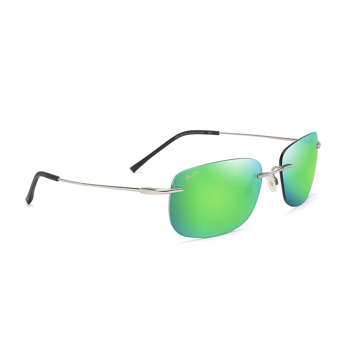 Maui Jim Men's and Women's Ohai Polarized Rimless Sunglasses, Matte Silver/MAUIGreen®, Large