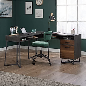 Sauder Canton Lane Engineered Wood and Metal L-Desk in Brew Oak