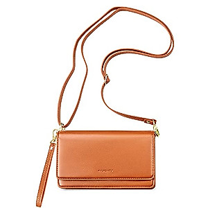 nuoku Women Small Crossbody Purse Cell Phone Wristlet Wallet Purse with RFID Card Slots and Strap for Women (Orange)