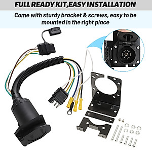 MECMO Multi-Tow 4-Way Flat to 7-Way RV Blade and 4-Way Flat Female End Trailer Wiring Adapter Connector Kit, 4 Pin Vehicle-Side Trailer Light Plug to Dual-output 7 Blade & 4 Flat with Mounting Bracket