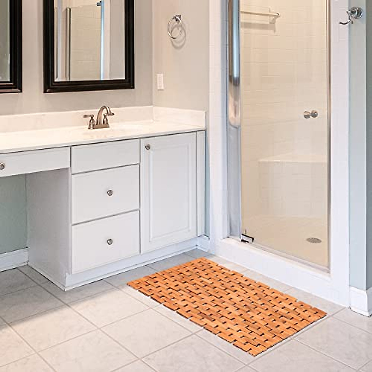 Bamboo Bath Mat for Shower Spa Sauna with Non Slip Feet | Indoor Use for Kitchen Bedroom Bathroom Toilet Doormat Pet Mat | (23.6 x 16)