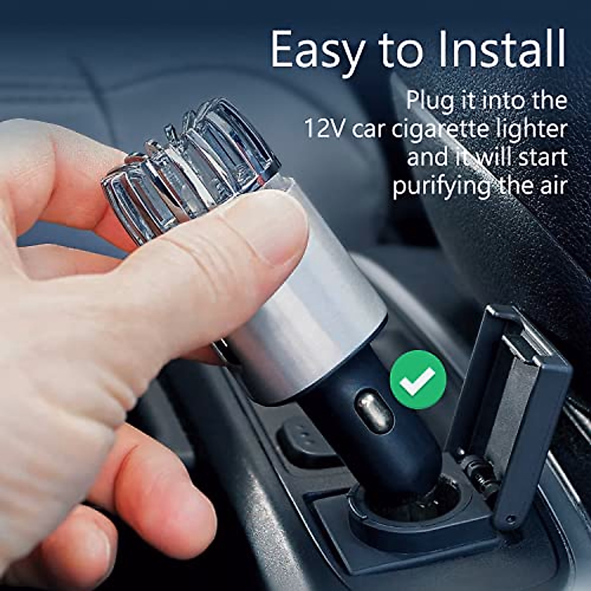 Car Air Purifier Ionizer, Mini size 12V Plug-in Car Air Freshener, Dual Fast Charge USB Car Charger | Release 5.6 Million Anion, Removes Dust, Cigarette Smoke, Bad Odors (Silver)