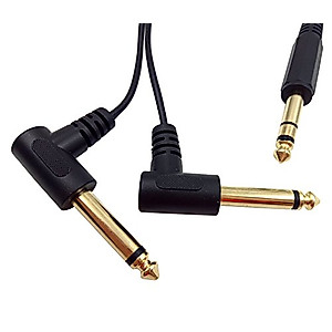 Qaoquda 1 Feet Gold Plated 6.35mm 1/4" Male TRS Stereo to Dual 2 x 6.35mm 1/4" Male TS Mono 90 Degree Right Angle Y Splitter Audio Cable (635M/2M)