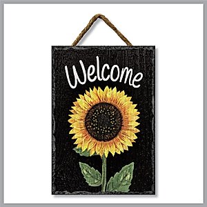 My Word! Sunflower Slate Impressions Wall Hanging Welcome Sign. Rustic Farmhouse Home Decor for your Living Room, Dining Room Kitchen, Bedroom – Large: 8”x11.25”