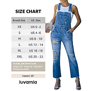 luvamia Women's Casual Distressed Adjustable Denim Bib Overalls Jeans Pants Jumpsuits Blue Size X-Large