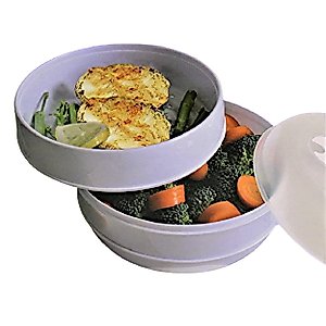 2 Tier Microwave Steamer Healthy Cooking Quick Fast Vegetables No Oil Needed! Cooks Up To 2 Dishes At One Time