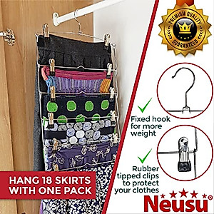 Neusu Space Saving 6 Tier Metal Skirt Hangers - Pack of 3 - Premium Quality Skirt & Pants Hangers with Rubber Coated Adjustable Clips for Women & Men - Hang Skirts, Slacks, Trousers, Jeans