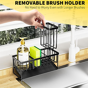 Cisily Kitchen Sink Caddy, Sponge Holder for Kitchen Sink, Kitchen Sink Organzier and Storage with High Brush Holder, Rustproof 304 Stainless Kitchen Gadgets Sink Accessories, Organizadores de Cocina