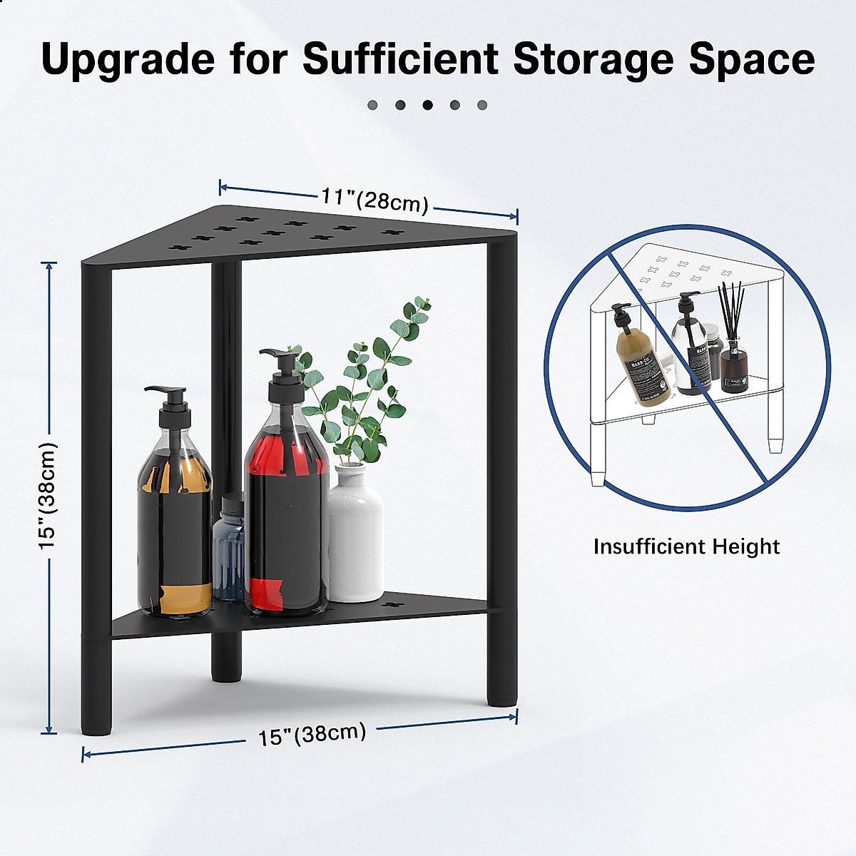 Gyykzz Metal Corner Shower Stool for Shaving Legs, Shower Stool for Inside Shower Waterproof, Bathroom Shower Corner Stool Small Step Stool, Matte Black Shower Foot Stool with Non-Slip Rubber Mat