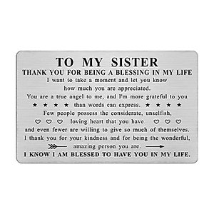ABNTY Sister Valentines Gifts - Sister Appreciation Wallet Card Insert - Sister Birthday Xmas Gifts - Valentine's Day Card for Sister