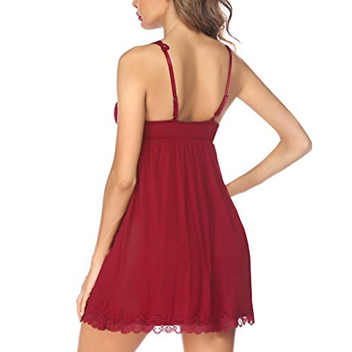 Avidlove Sexy Sleepwear for Christmas Babydoll Lingerie Lace Chemise Nightgown Slip Dress Loungewear Wine Red