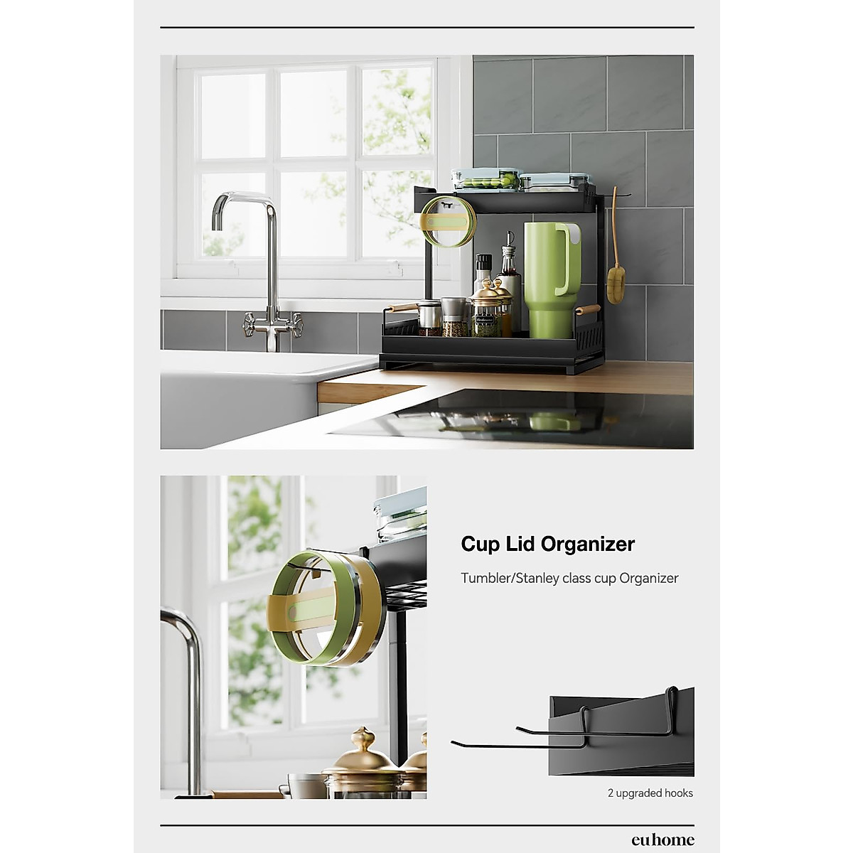 EUHOME Under Sink Organizers and Storage, Kitchen Under Sink Organizer, Slide Out Under Sink Storage for Bathroom 2 Tier Under Cabinet Organizer (Black, 1Pack)