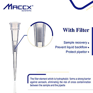 Maccx Disposable Filtering Pipette Tips, Universal Filter Pipette Tips, 960pcs of Vol. 10 μL, Molded Graduation, 96 Tips/Rack x 10 Racks, PTF010-960