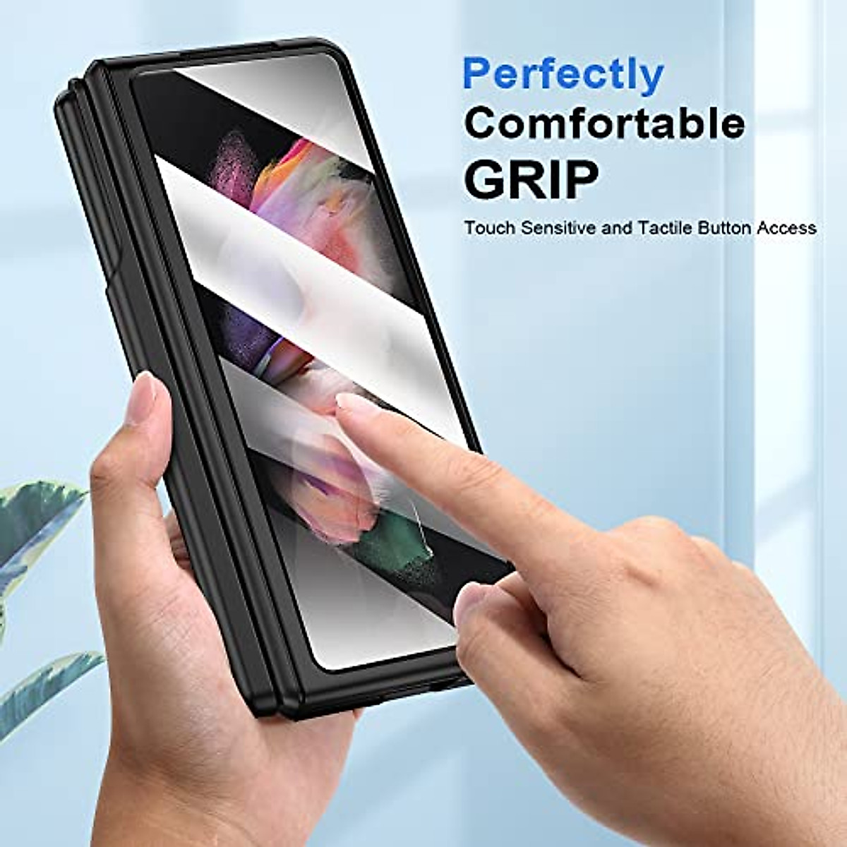 for Samsung Galaxy Z Fold 3 Case with S Pen Holder & Hinge Protection & Kickstand, Built-in Screen & Camera Lens Protection, Non-Slip Durable Leather Cover for Samsung Fold 3 5G 2021