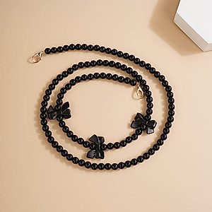 Wiwpar Imitation Pearl Handbag Chains Shoulder Bag Replacement Chain Butterfly Long Messenger Bag Accessories (Black)