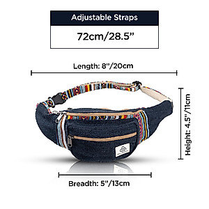 Freakmandu Eco-Friendly Boho Hippie Style Hemp Fanny Pack Blue Hip Waist Bag for Hiking Running Jogging (Azure)