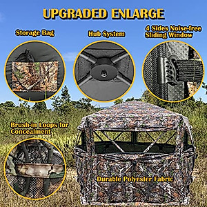 CROSS MARS Extra Large Tall 3-4 Person 5-Sided Hunting Blind 288 Degree See Through Ground Camouflage Portable Pop Up Turkey Deer Blinds Tent