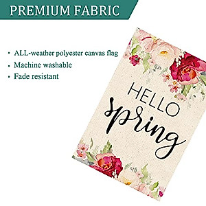Tosewever Hello Spring Flower Garden Flag 12.5x18 Inch Spring Summer Vertical Double Sided Floral Decor Burlap Yard Flag for Seasonal Holiday Outdoor Farmhouse Decorations (12.5x18 inch)