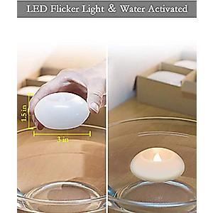 Homemory 3 Inch Flameless Floating Candles, 100 Hour, White Wax, Battery Flickering Waterproof Tealights - Wedding Centerpiece, Engagement, Dinner Parties, Beach Parties, Home Decor, Set of 12