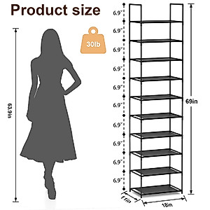 KKEETUR 10 Tier Shoe Rack, Tall Narrow Shoes Rack Storage Organizer 20-25 Pairs Boots Space Saving, Stackable Sturdy Metal Shoe Shelf for Closet, Entryway, Garage, Black