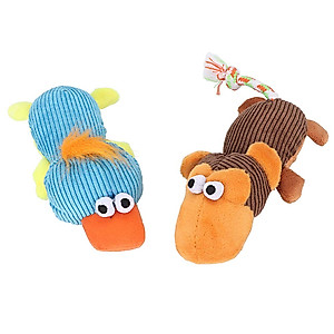 Zerodis 2PCS Squeaky Stuffed Pet Dog Toys Chew Toy with Squeakers Soft Plush Duck Monkey Sound Toys for Puppies Teething Small Medium Large Dogs