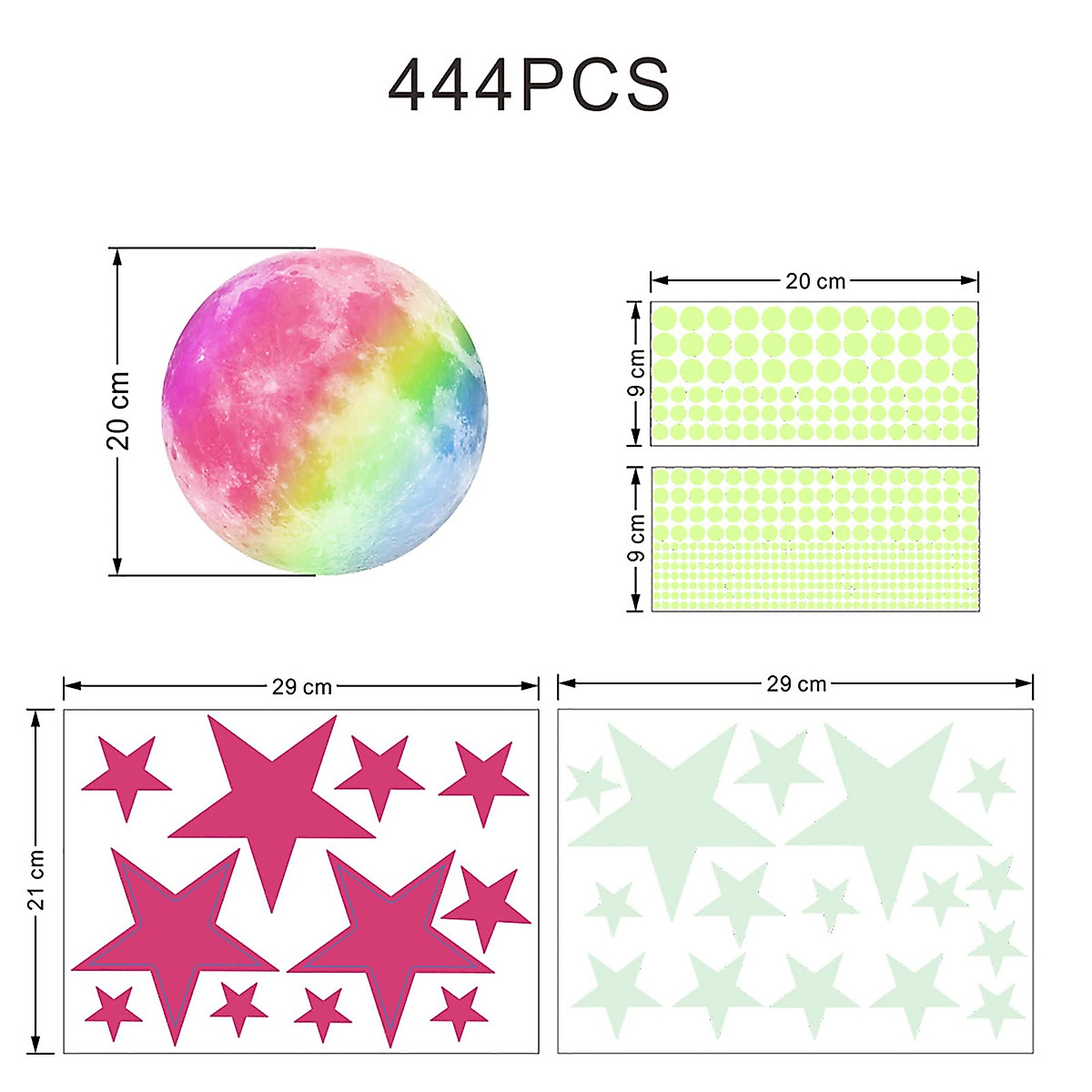 Glow in The Dark Stickers for Ceiling, 444Pcs Wall Stickers-Realistic Stars and Bright Solar System Shining Decoration, Glowing in The Dark Ceiling Decors for Kids, Boys, Girls Bedroom