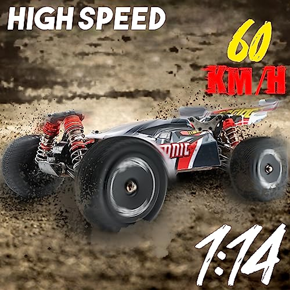 LFOLUSU 1:14 Fast RC Cars for Adults, Max 60KM/H Hobby Electric RC Trucks Hobby Remote Control Car 4X4 All Terrain Off-Road Racing Buggy Two Batterie Waterproof Truck Boy Girl Adults Toy Cars for Gift