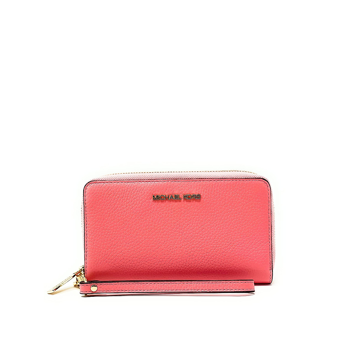 LEATHER Michael Kors Jet Set Travel Large Flat Multifunction Phone Case Wristlet Pebble Leather