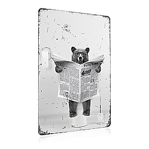 Funny Bear Tin Sign,Black and White Bear Metal Sign,Bear Poster Bear Metal Tin Sign,Rustic Farmhouse Style Wall Decor for Living Room, Bathroom, Bedroom, Kids Bathroom Decor - 8x12 Inch