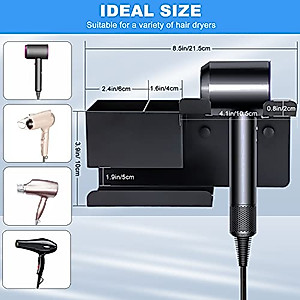 Blow Dryer Holder, SHAIDOJIO Hair Tool Organizer Wall Mounted, Aluminum Alloy Hair Dryer Holder, Muti-Function Hair Dryer Stand with Plug Hook (Black)
