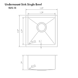ZLINE 15" Boreal Undermount Single Bowl Bar Kitchen Sink in Stainless Steel (SUS-15)