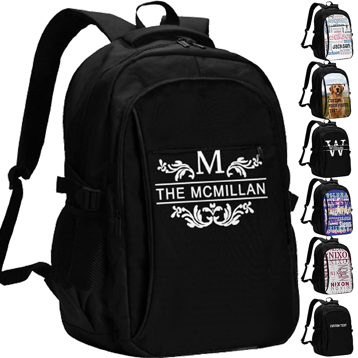 Aolun Custom Travel Laptop Backpack with USB Charging Port Personalized Backpack with Name Picture for Men Women Business