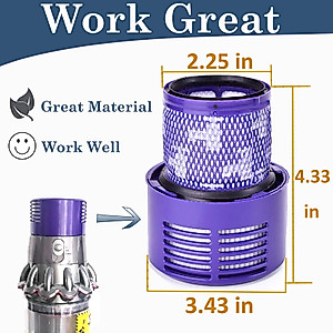 LhhTing Replacement V10 Filters for Dyson V10 Cyclone Series, V10 Absolute, V10 Animal, V10 Total Clean, SV12, Replace Part No. 969082-01, 4 Pack Filters and 1 Clean Brush