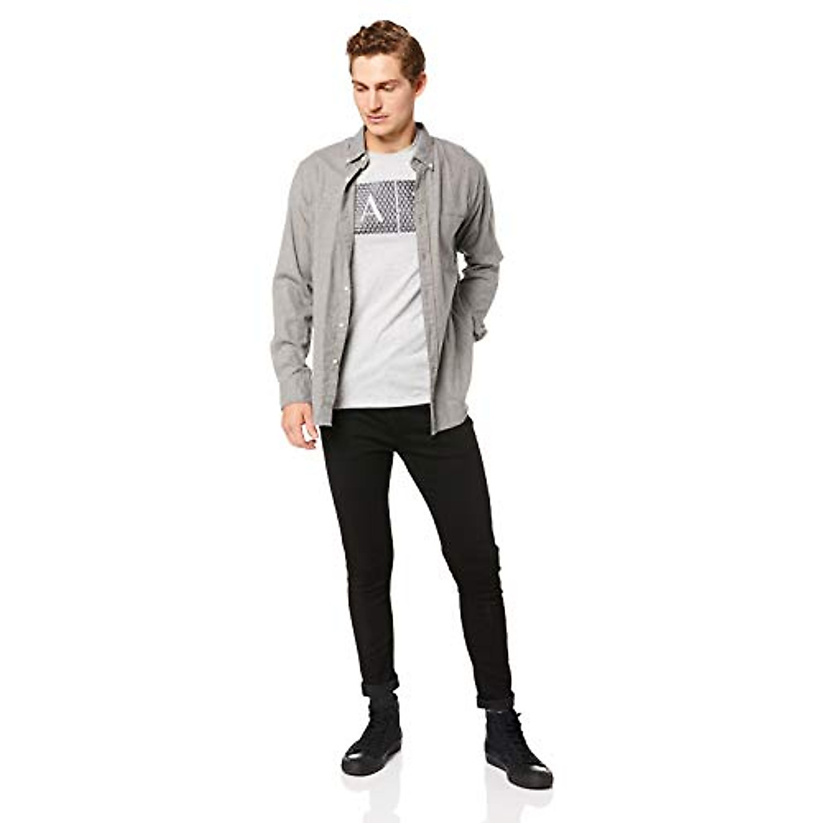 A|X ARMANI EXCHANGE mens Crew Quited Logo Tee T Shirt, Heather Grey, Medium US